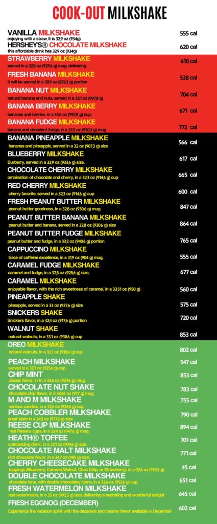 Cookout Milkshake Menu photos with prices | July 2024